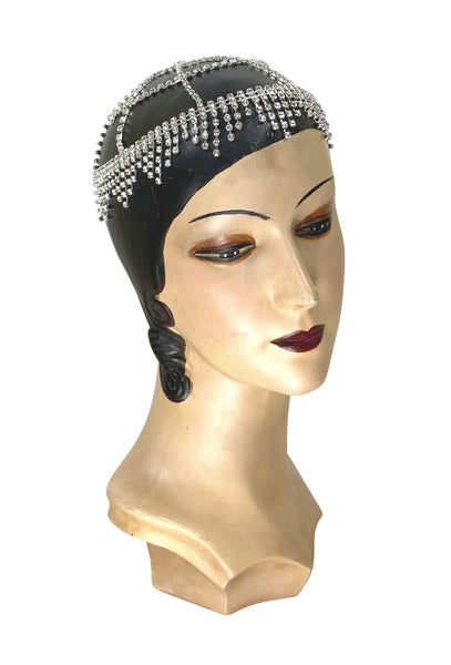 The Moulin Flapper Fringe 20's Party Cap - Silver Diamante