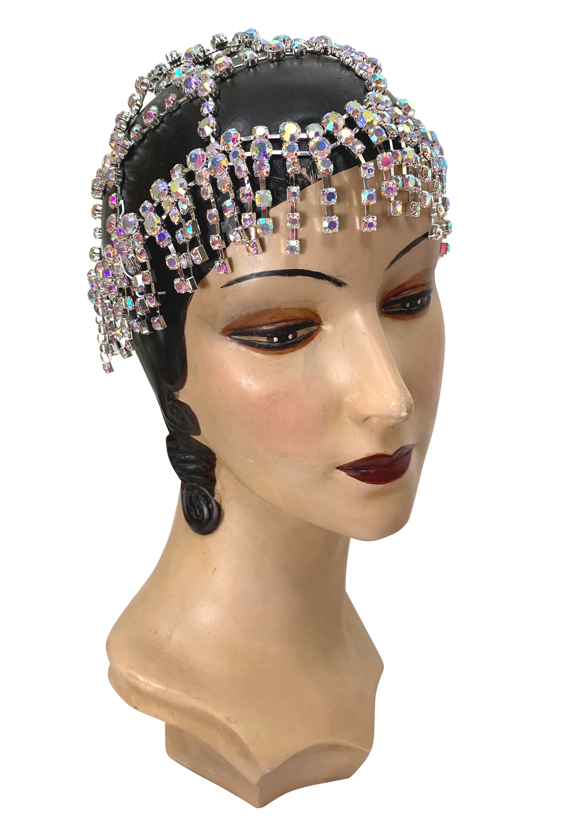 The Cabaret Flapper Fringe 20's Party Cap - Silver Iridescent