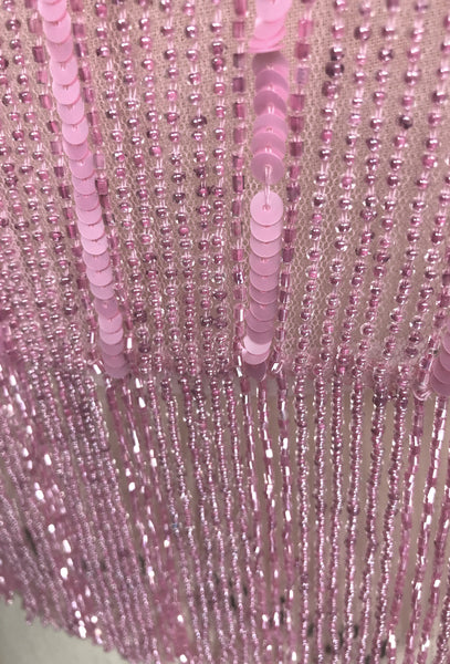 Vintage Luxe Mod Go Go Beaded Fringe Cocktail Evening Top - Deco Pink